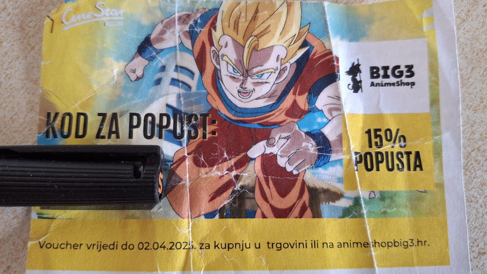 Kupon popust 15% anime shop Big 3 manga figura katana voucher