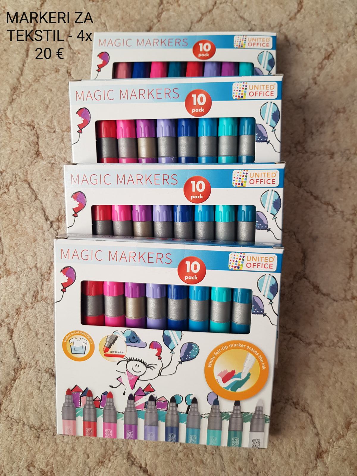 Markeri, flomasteri za tekstil - 4 pakiranja po 4 komada - NOVO
