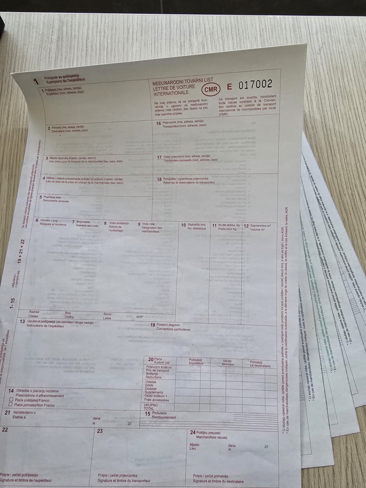 Međunarodni tovarni list (CMR OBRAZAC)