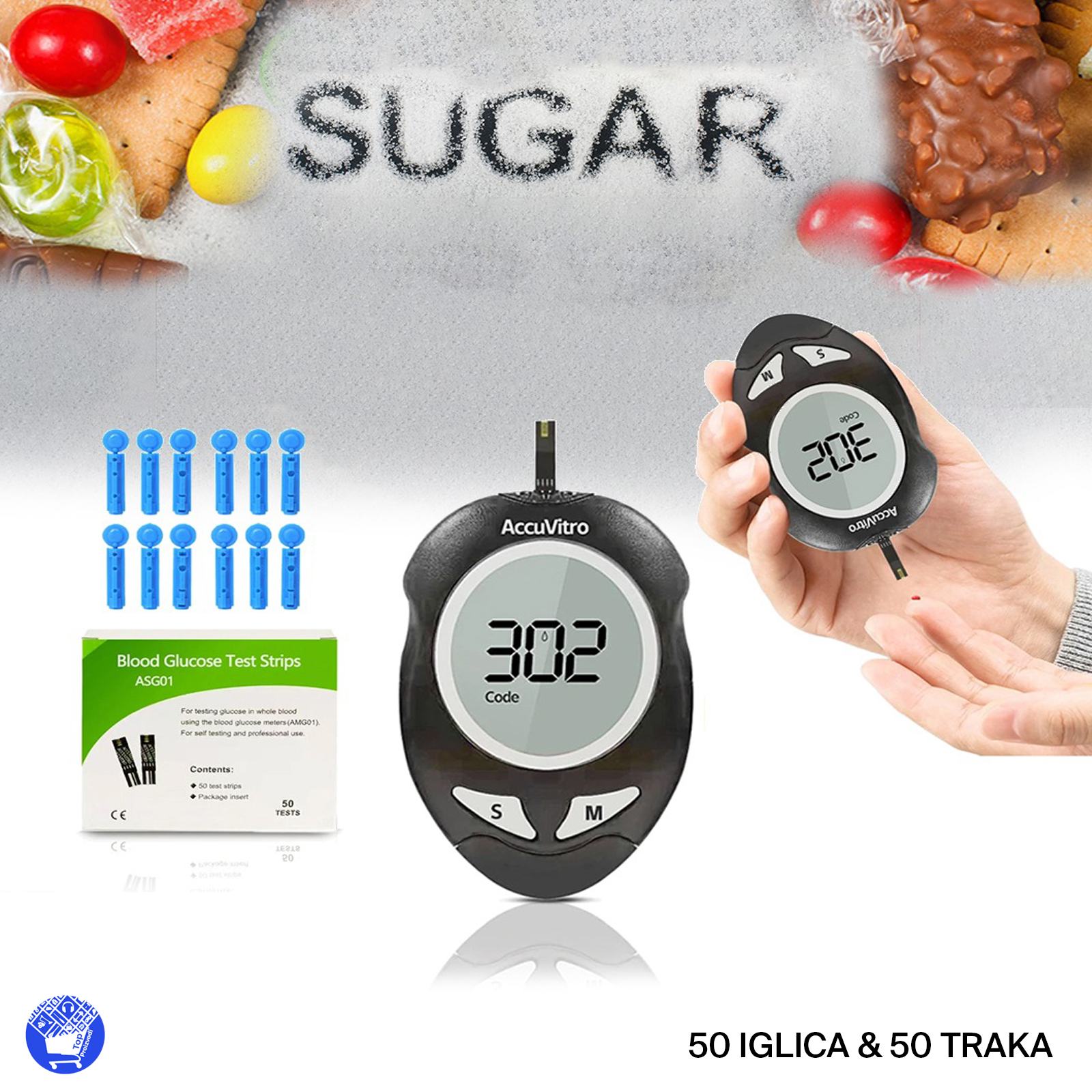 MJERAČ GLUKOZE U KRVI SA GRATIS 50 TRAKA I 50 IGLICA