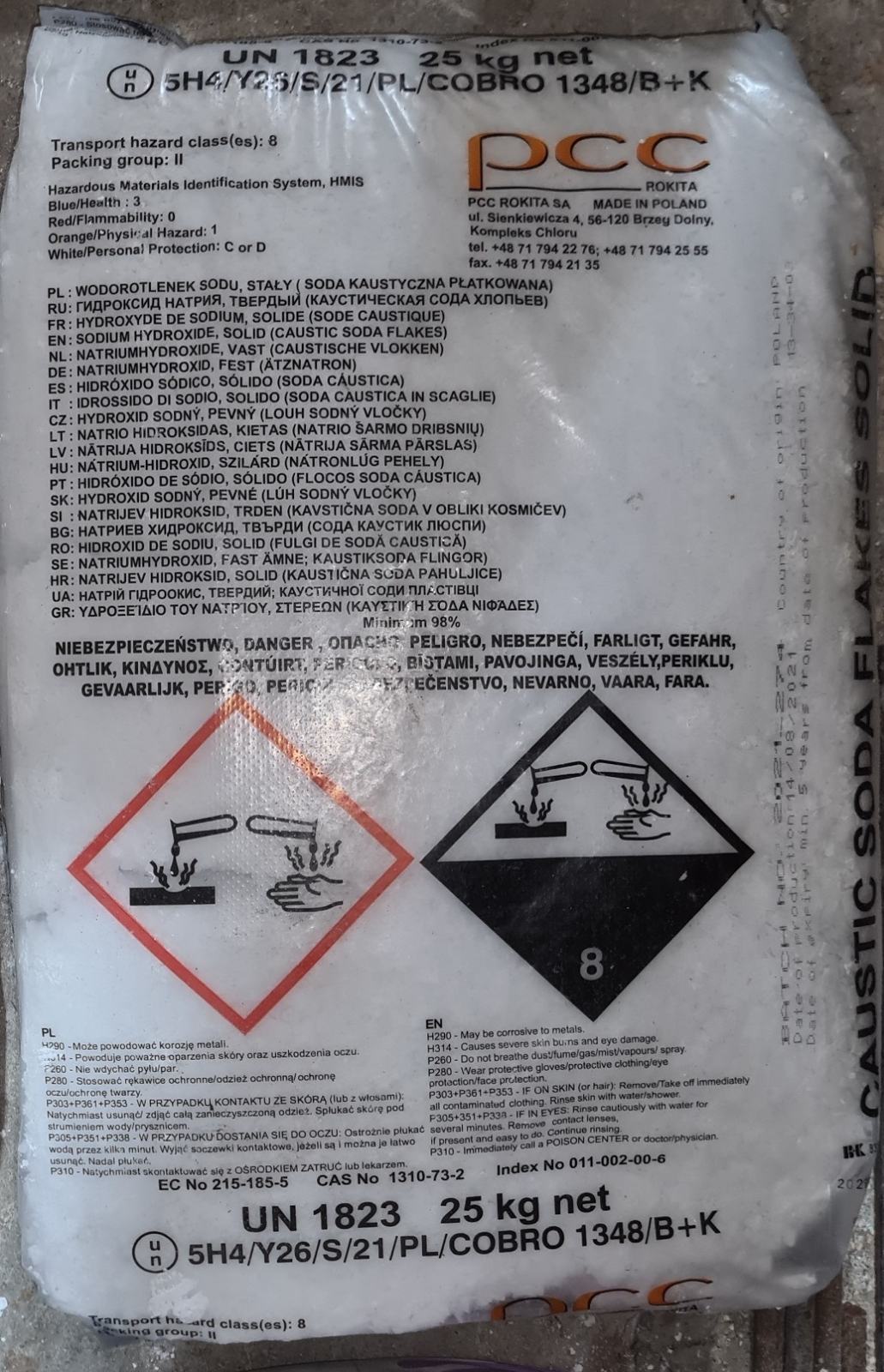 Natrijev hidroksid (NaOH) - 98% - 25kg - tehnička čistoća