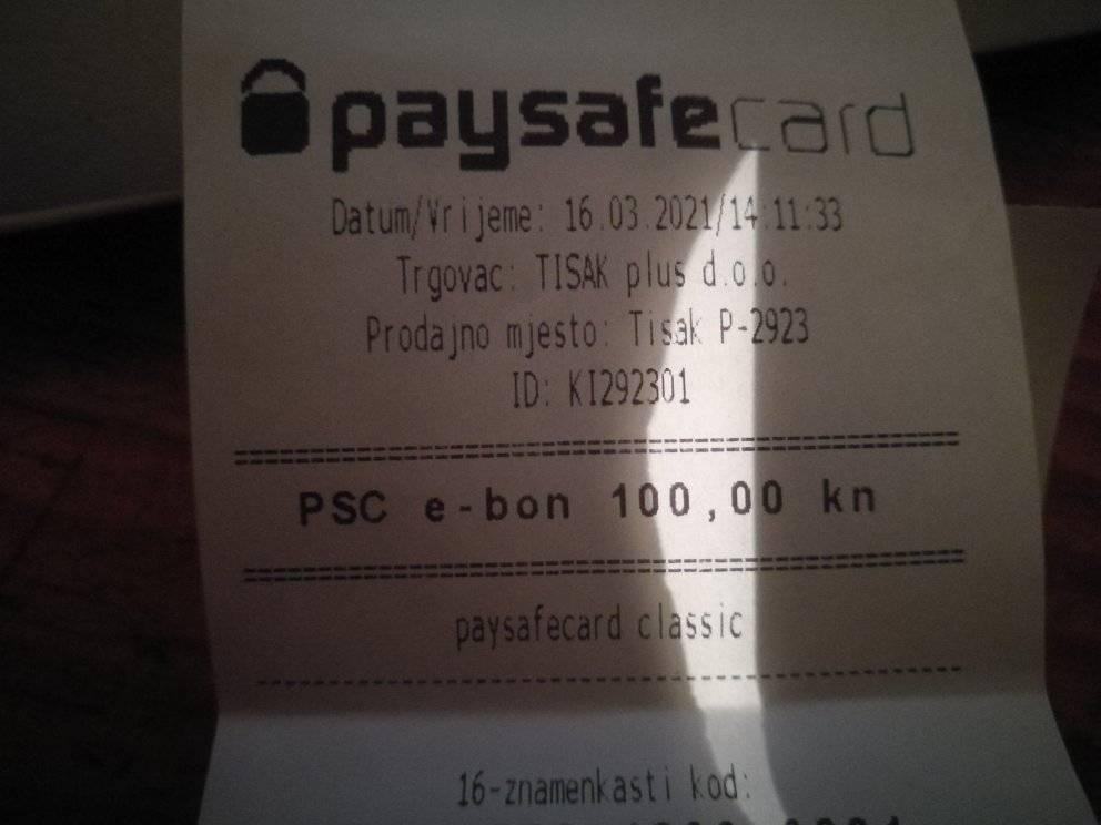 PAYSAFE CARD BON OD 100KN