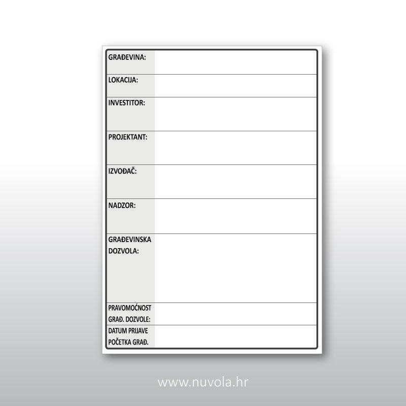 Tabla za gradilište – označavanje gradilišta (prazna)