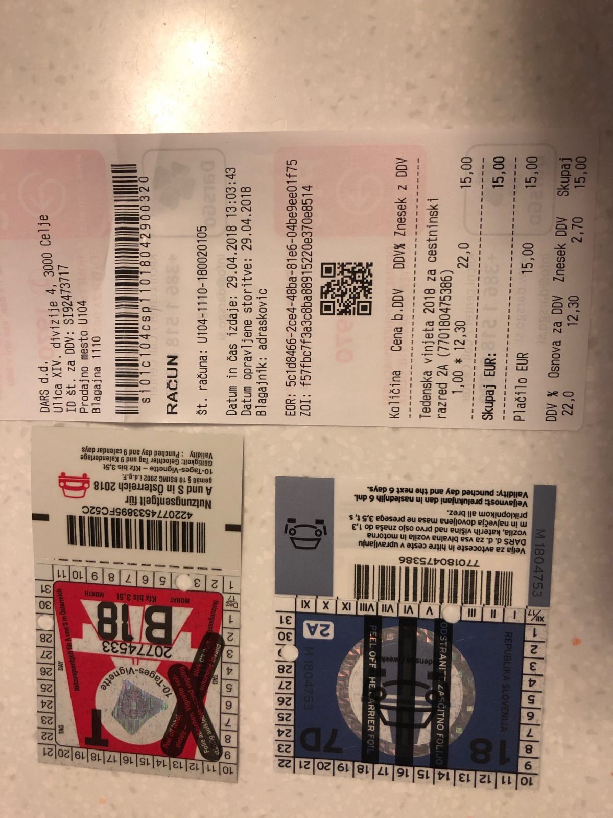 VINJETA SLOVENIJA + AUSTRIJA 80HRK KUPLJENE 29.04.2018.