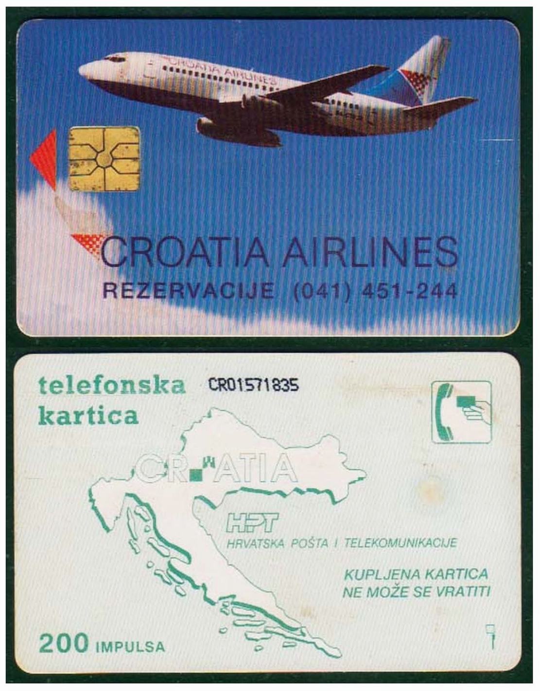 047 HRVATSKA CROATIA TEL.KARTICA AIRLINES 1993 ČIP 1T