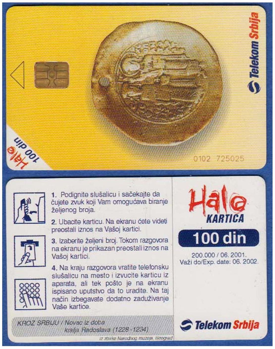 SRBIJA SERBIA TEL.KARTICA 100 DIN.NOVAC KRALJ RADOSLAV 06.2001
