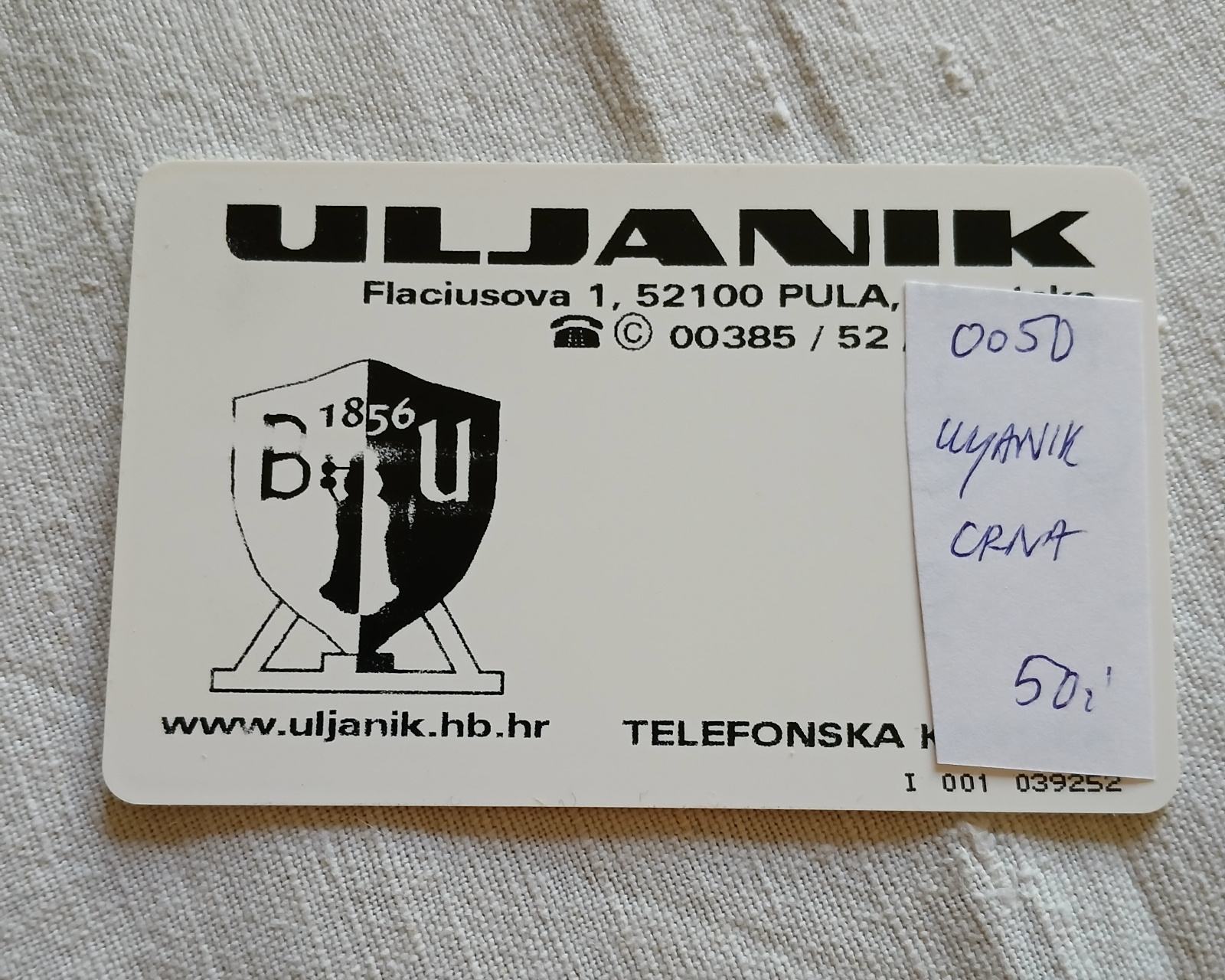 Tel.kartica Uljanik 50 impulsa, crno - bijele boje.