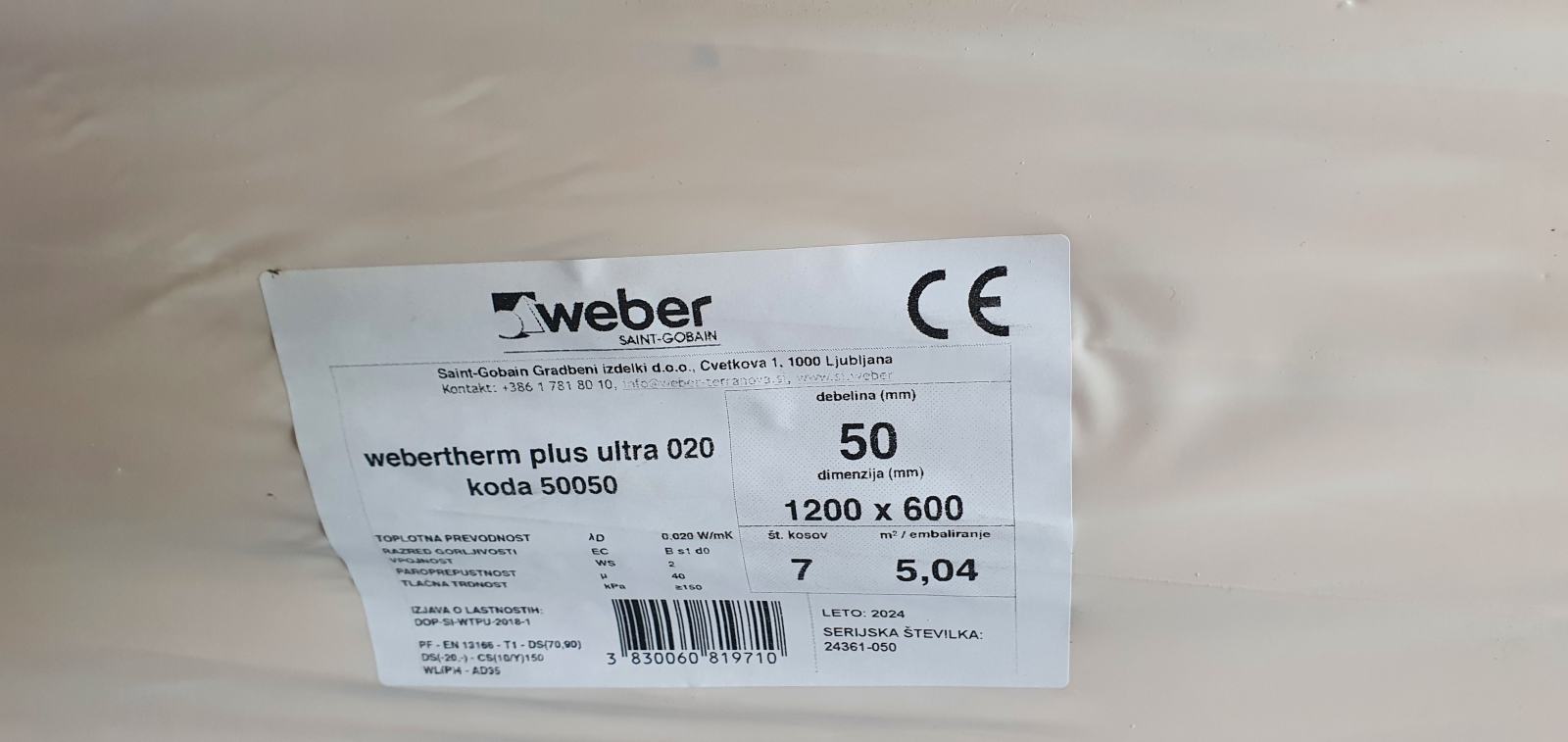 WEBER.THERM PLUS ULTRA PLOČA 020 5CM