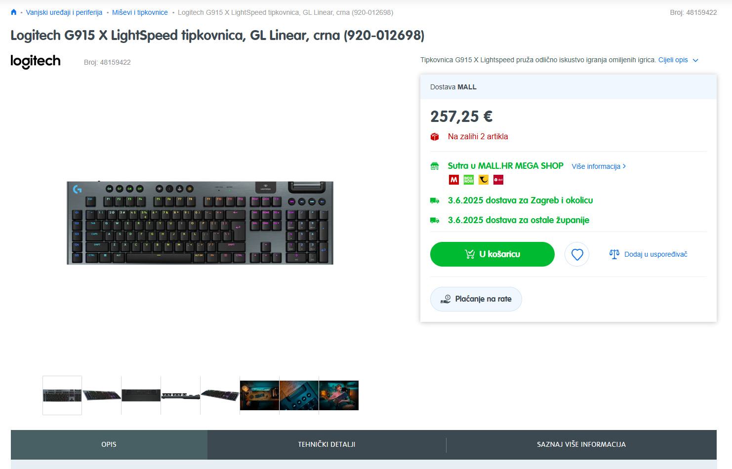 Logitech G915 X LightSpeed tipkovnica, GL Linear, crna * NOVO