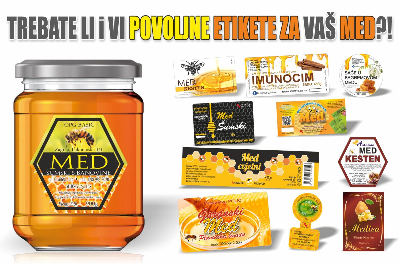 Etikete za med - Naljepnice za staklenke meda