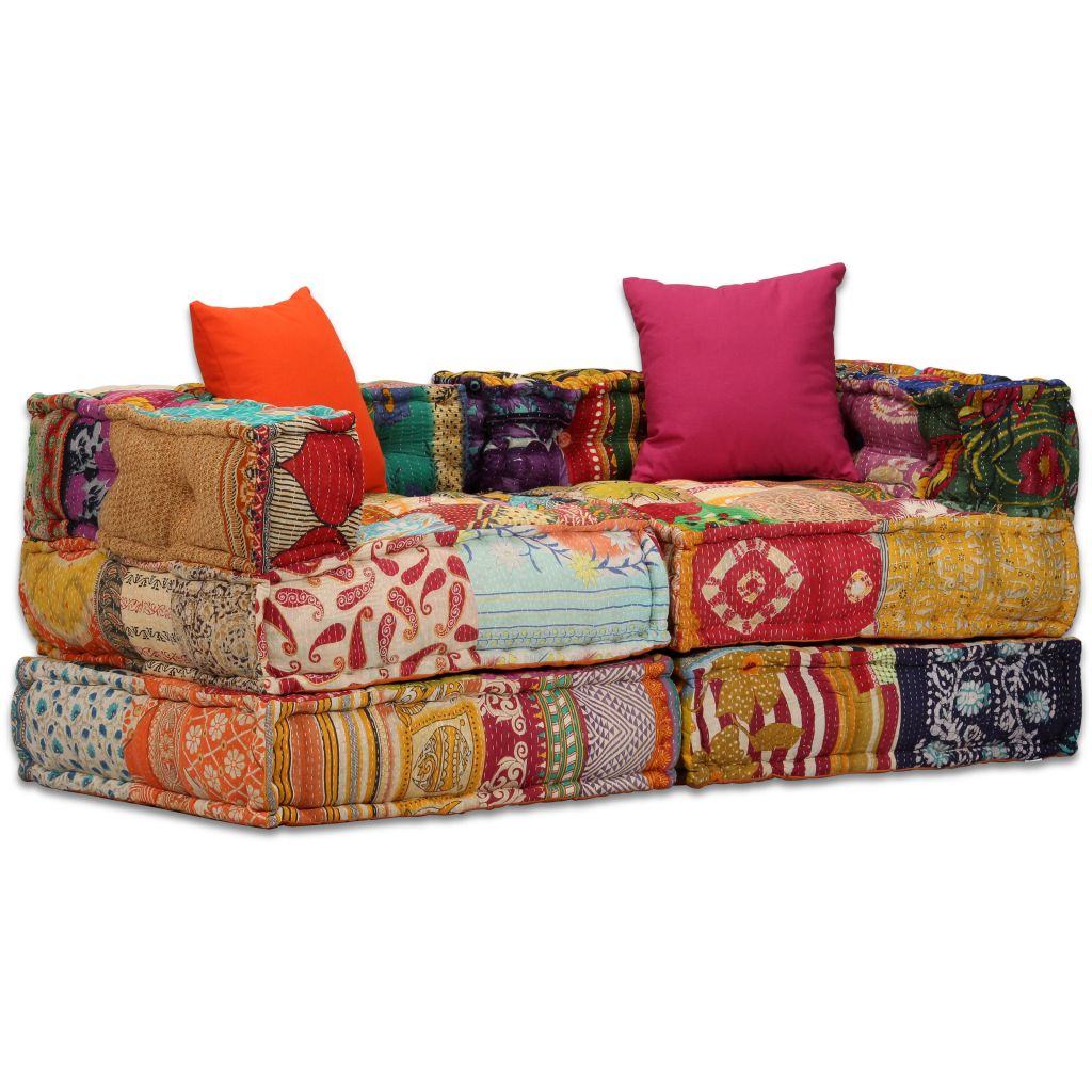 vidaXL Modularni Dvosjed Sofa Krevet Tkanina Patchwork 244977