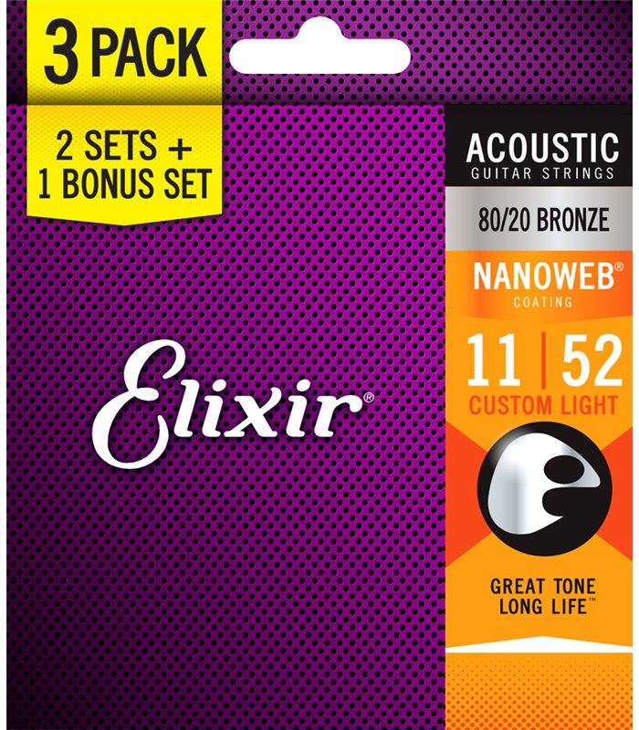 ELIXIR 11-52 3 PACK ŽICE ZA AKUSTIČNU GITARU