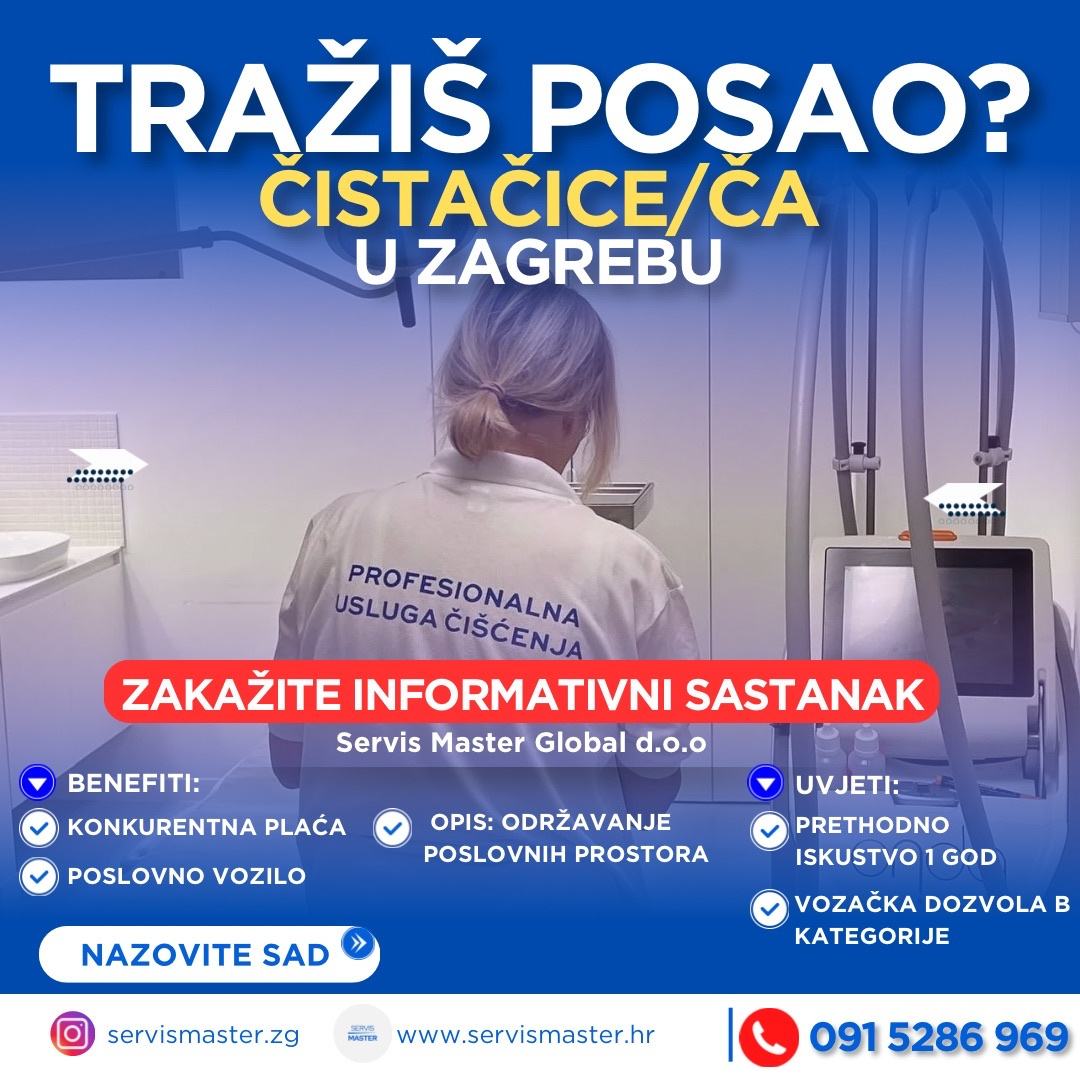Tražiš Posao Čistačice/ča u Zagrebu za održavanje poslovnih prostora?