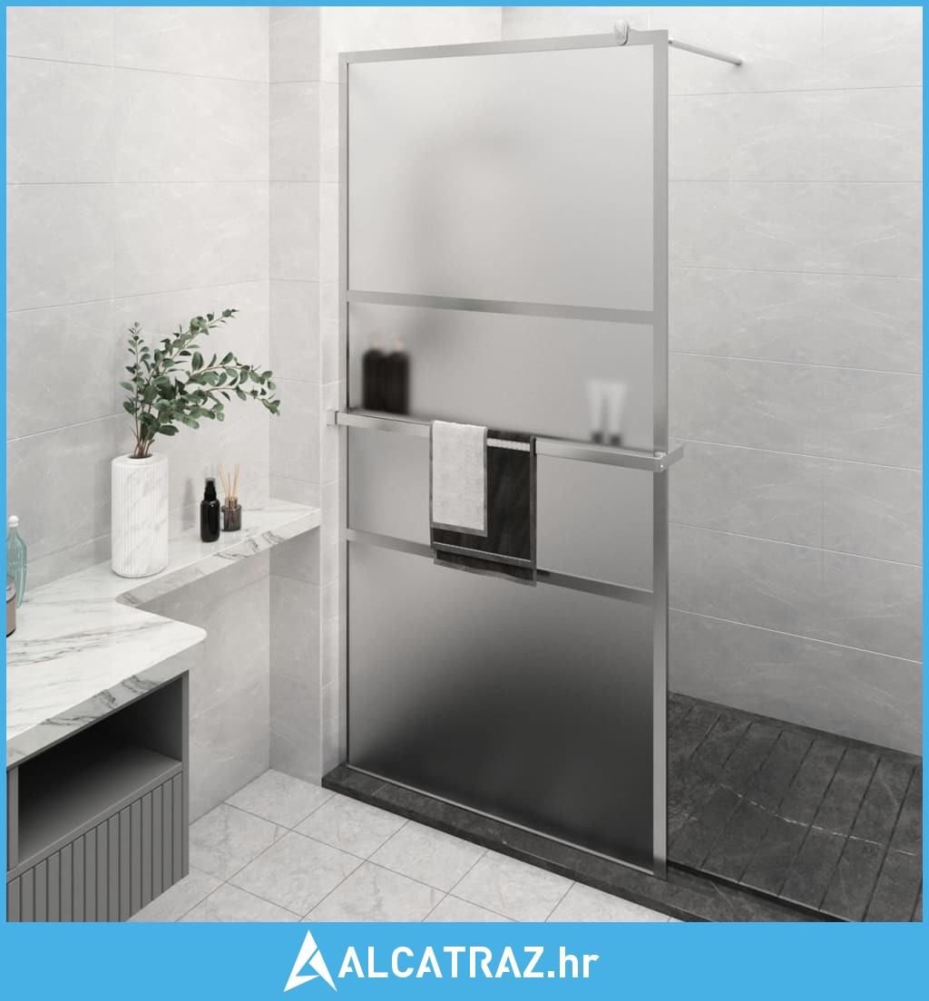 Pregrada za tuš s policom krom 115x195 cm staklo ESG i aluminij - NOVO