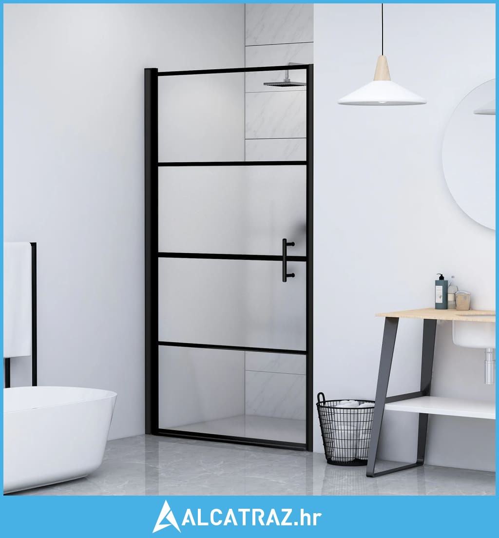 Vrata za tuš-kabinu 91x195 cm napola mutno kaljeno staklo crna - NOVO