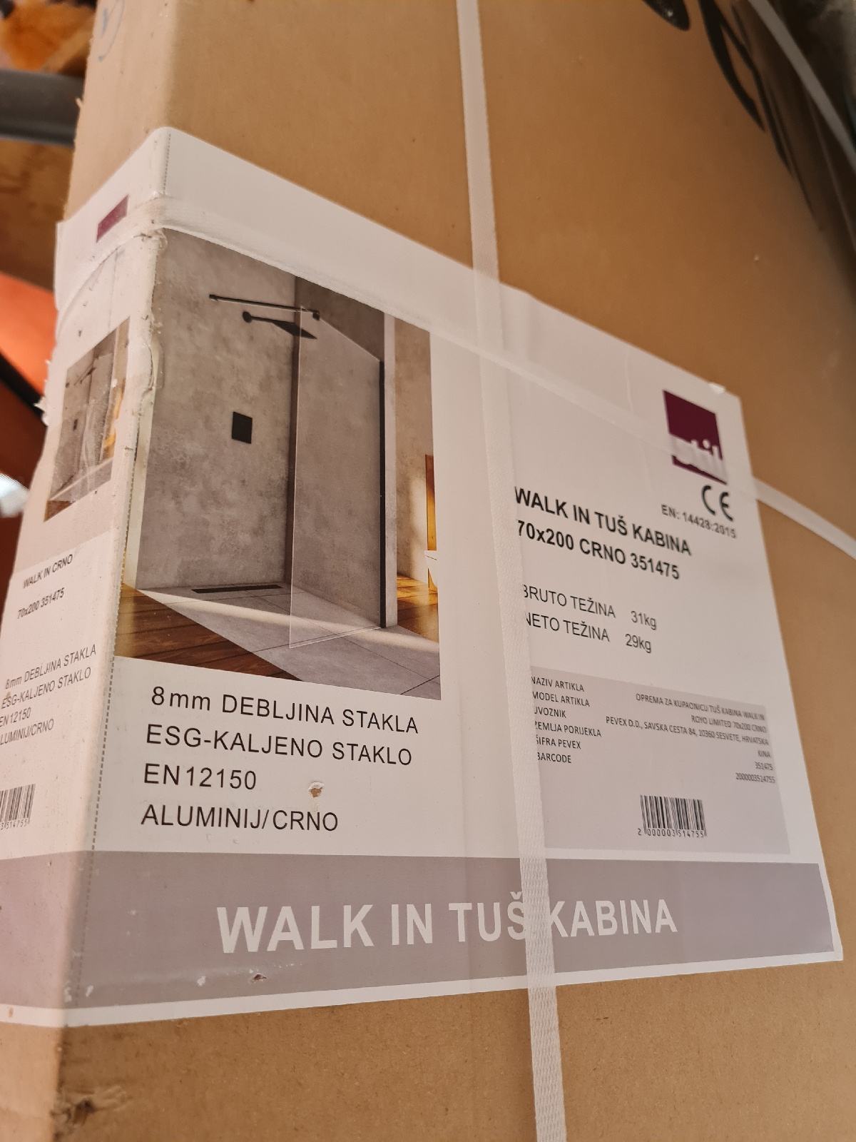 Walk in tuš kabina 70x200