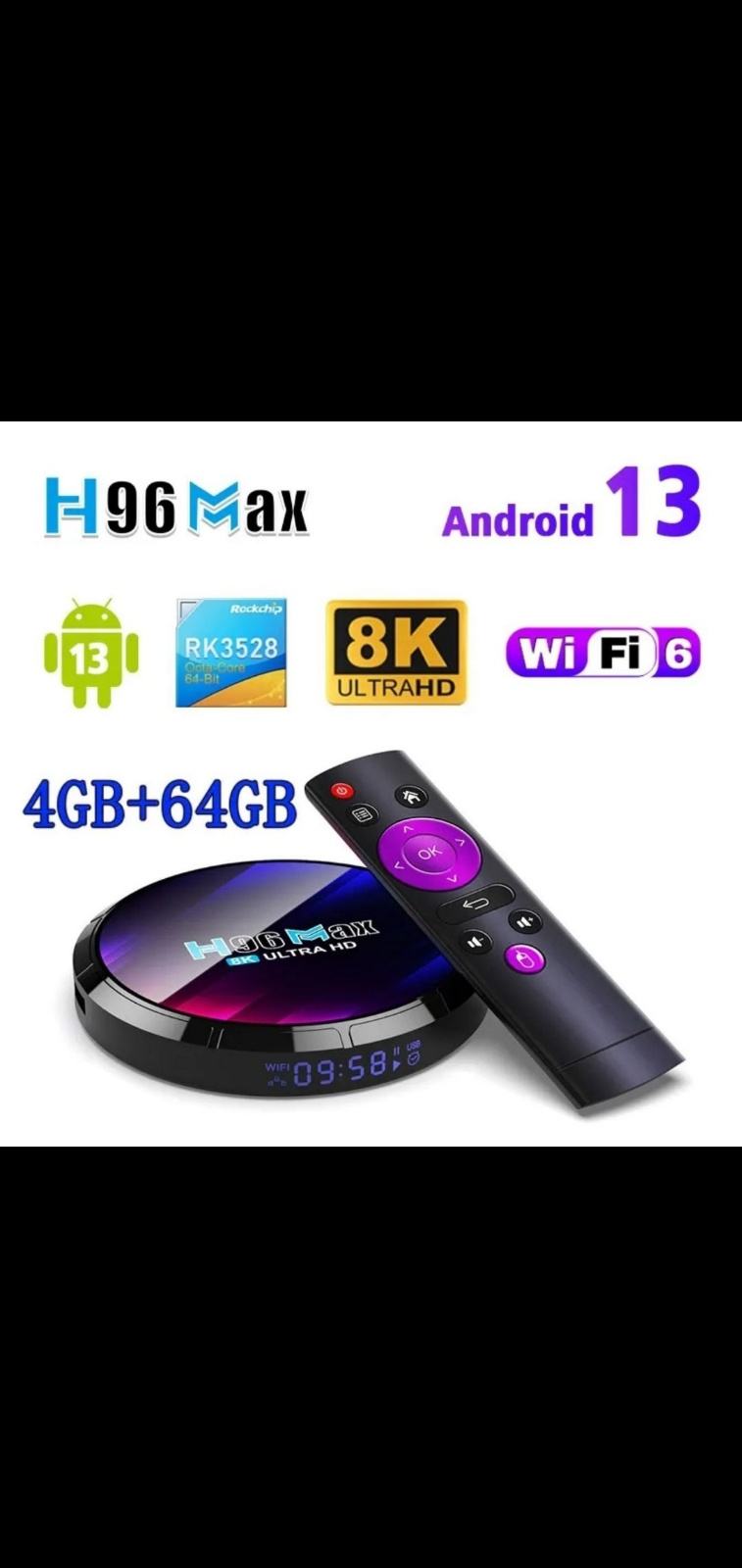 TV BOX, H96MAX, 4/64GB, Android 13, RK3528, najnoviji model, NOVO