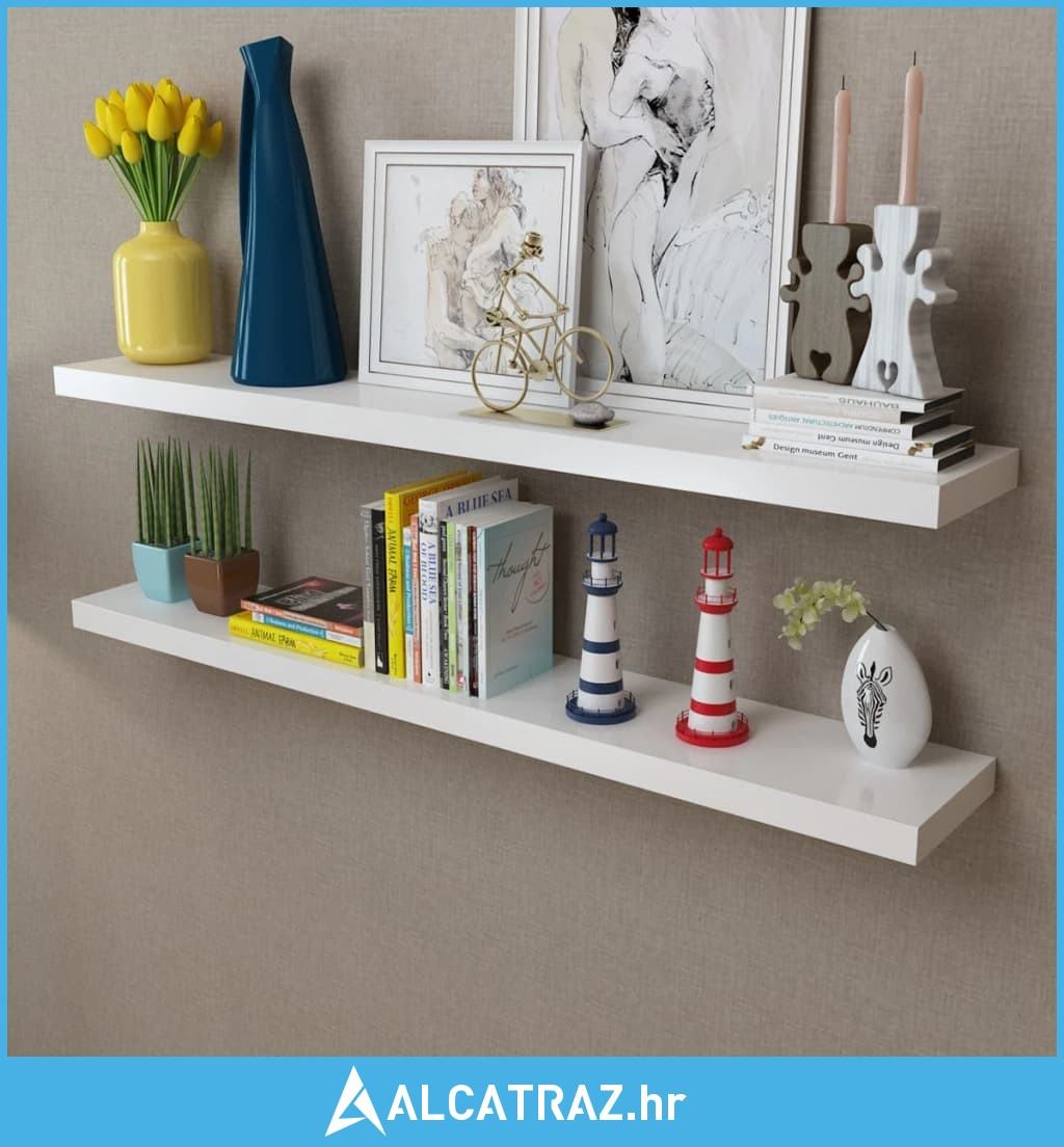 2 Bijele Zidne Police za Knjige/DVD MDF - NOVO