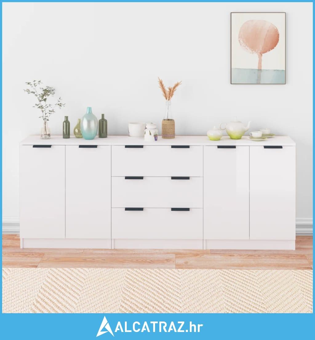 3-dijelna komoda visoki sjaj bijela od konstruiranog drva - NOVO