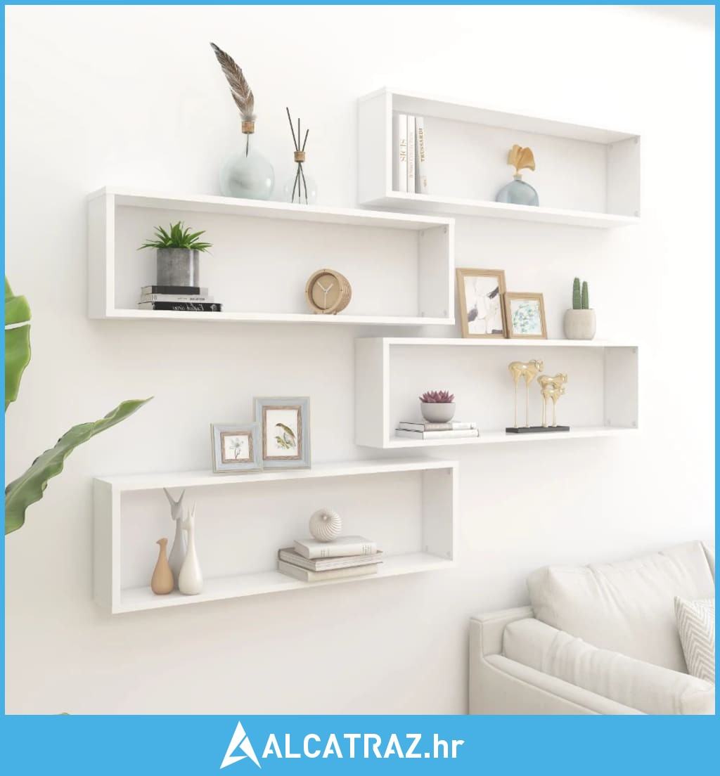 Kockaste zidne police 4 kom bijele 100 x 15 x 30 cm od iverice - NOVO