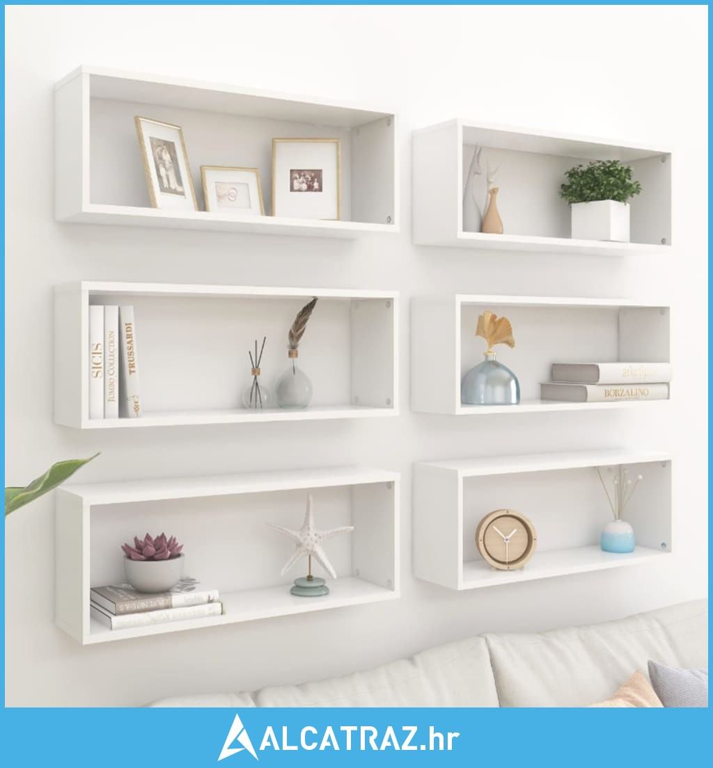 Kockaste zidne police 6 kom bijele 60 x 15 x 23 cm drvene - NOVO