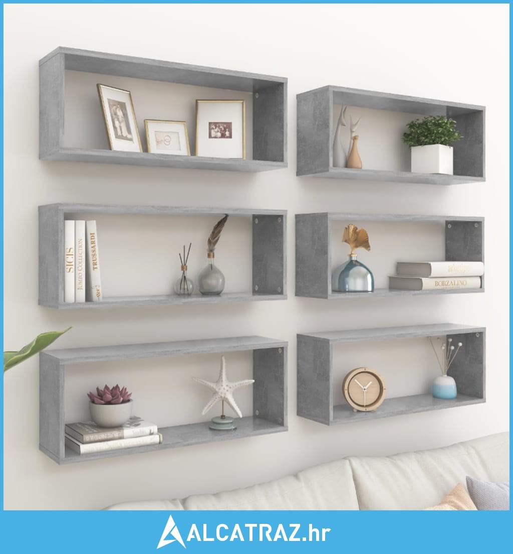 Kockaste zidne police 6 kom boja betona 60 x 15 x 23 cm drvene - NOVO
