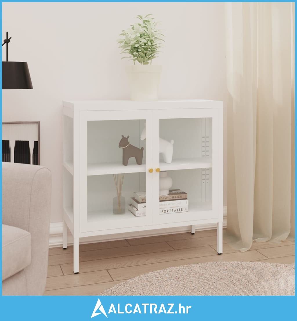 Komoda bijela 70 x 35 x 70 cm od čelika i stakla - NOVO