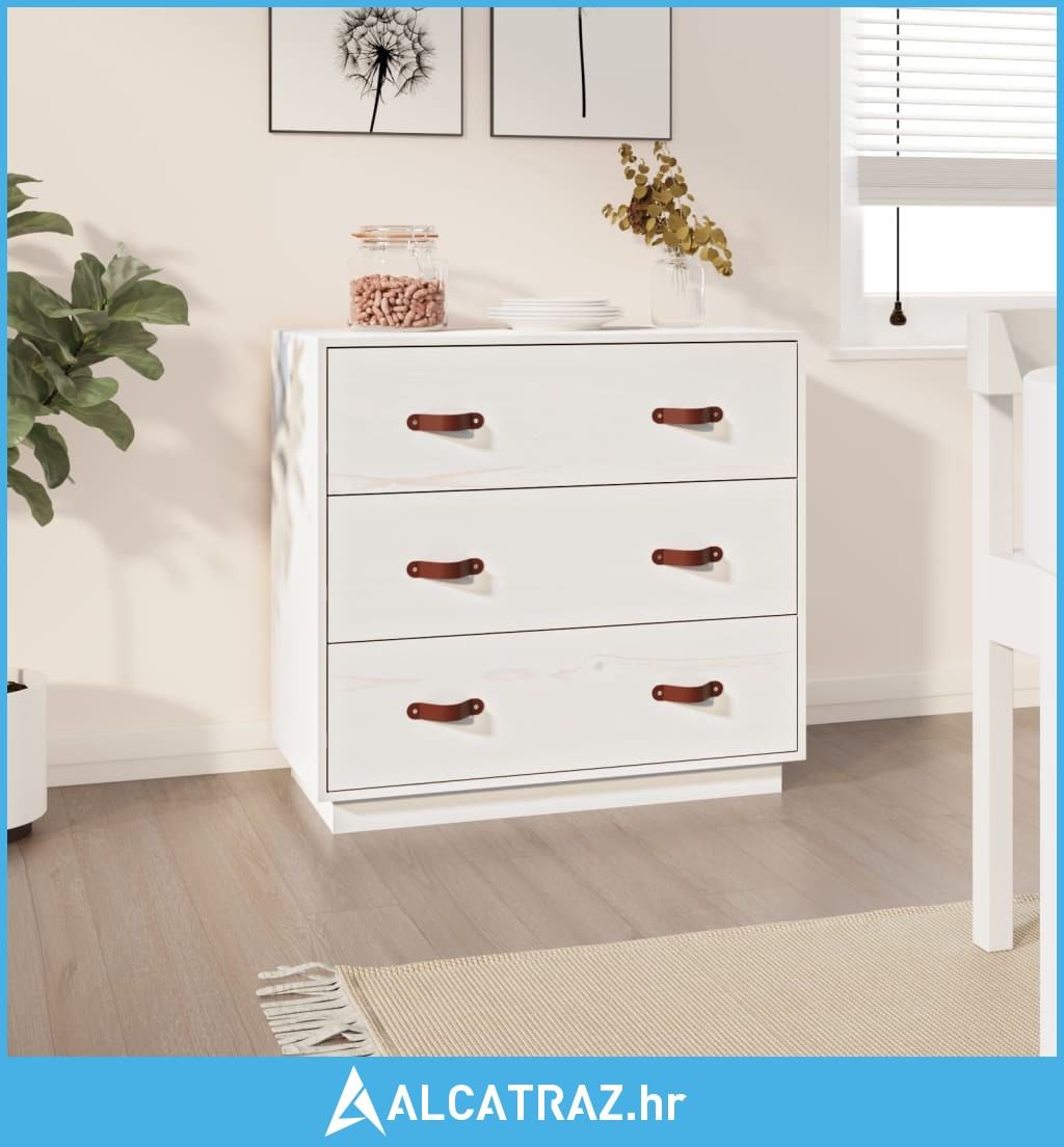 Komoda bijela 80 x 40 x 75 cm od masivne borovine - NOVO