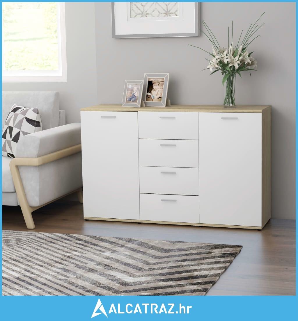 Komoda bijela i boja hrasta 120x35,5x75 cm konstruirano drvo - NOVO