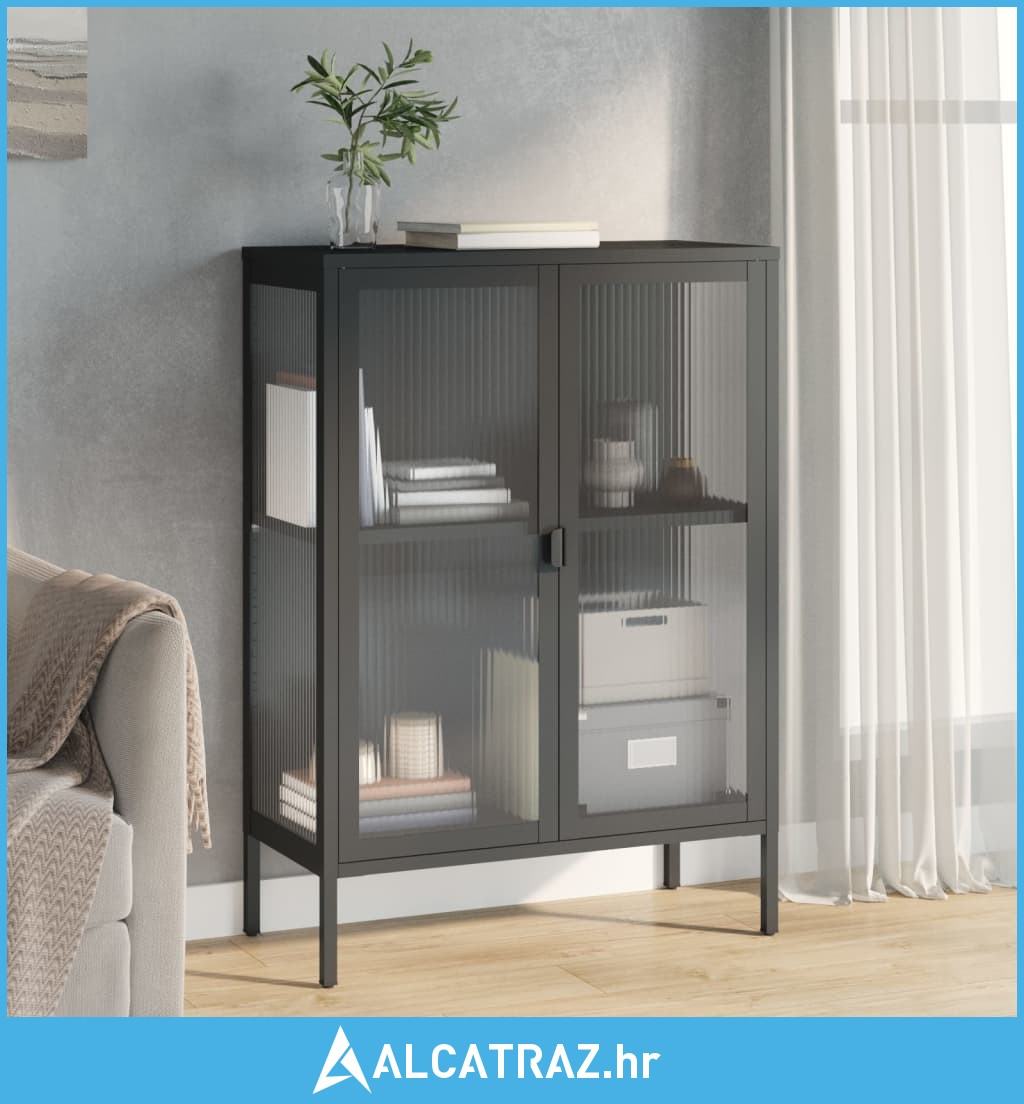 Komoda crna 75 x 35 x 105 cm od stakla i čelika - NOVO