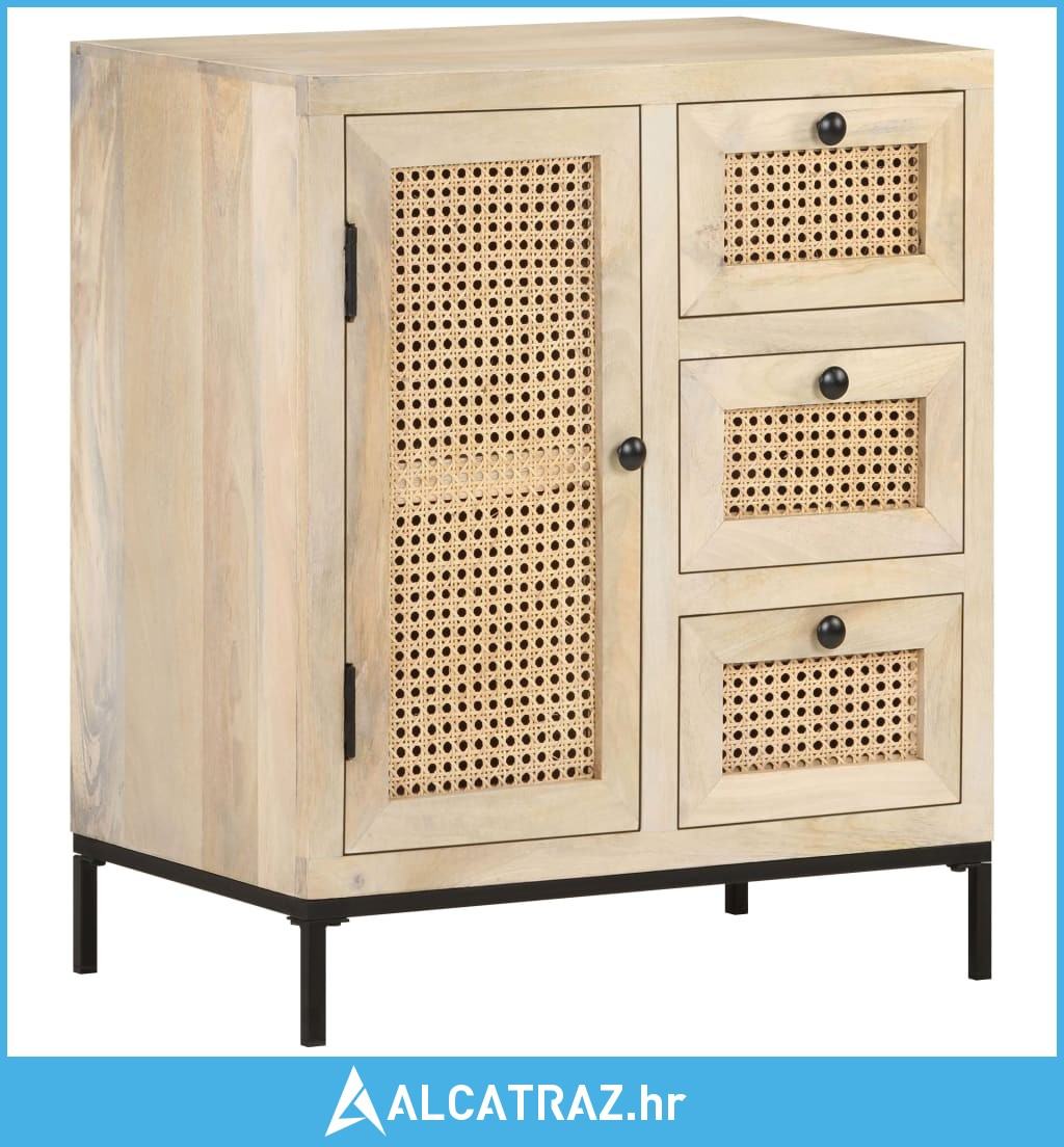 Komoda od masivnog drva manga i prirodne trske 60 x 35 x 70 cm - NOVO