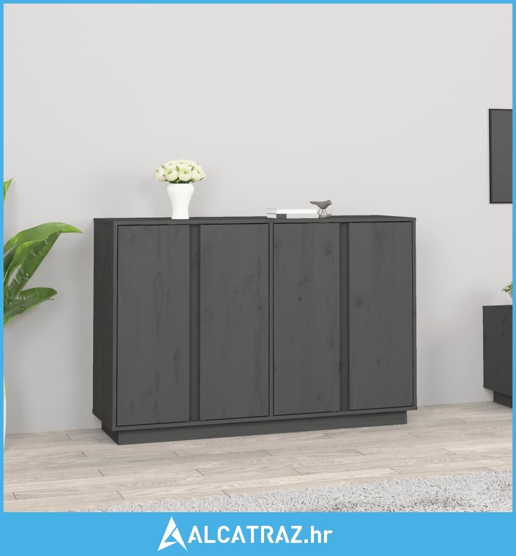 Komoda siva 120 x 35 x 80 cm od masivne borovine - NOVO