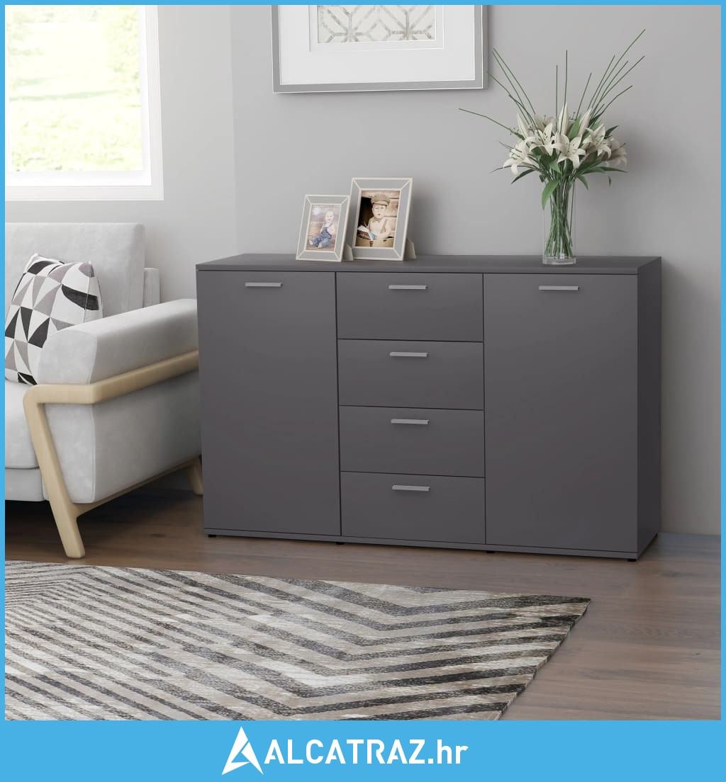 Komoda siva 120 x 35,5 x 75 cm od konstruiranog drva - NOVO