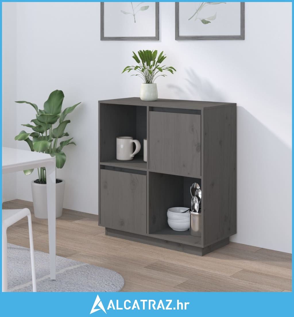 Komoda siva 74 x 35 x 80 cm od masivne borovine - NOVO