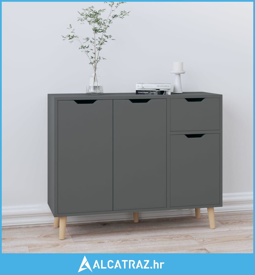Komoda siva 90 x 30 x 72 cm od konstruiranog drva - NOVO