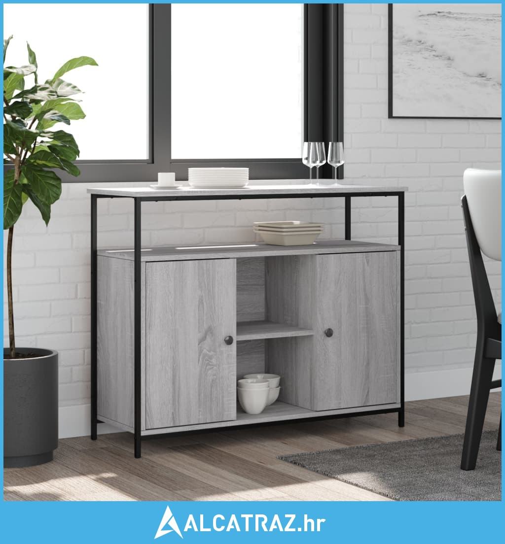 Komoda siva boja hrasta 100x35x80 cm od konstruiranog drva - NOVO