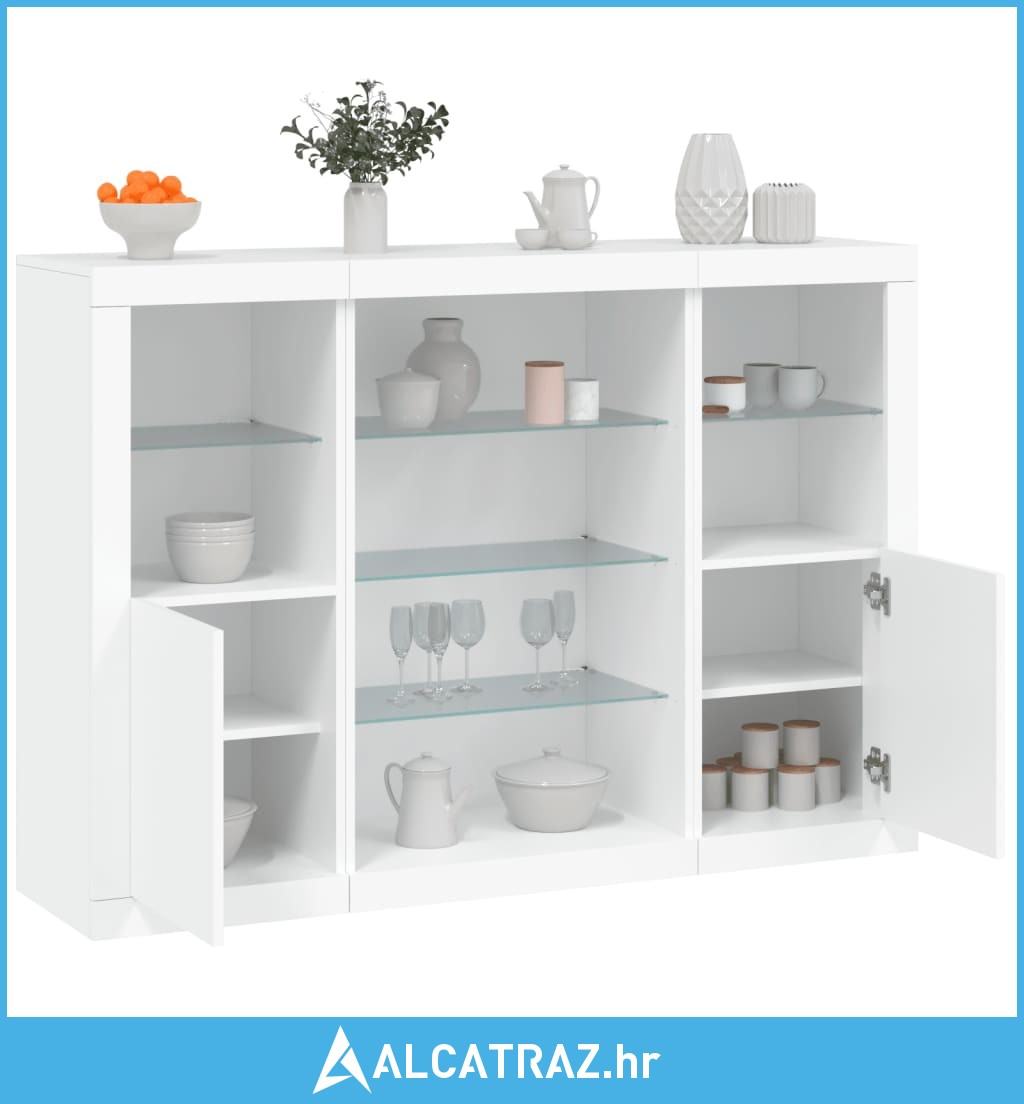 Komode s LED svjetlima 3 kom bijele od konstruiranog drva - NOVO