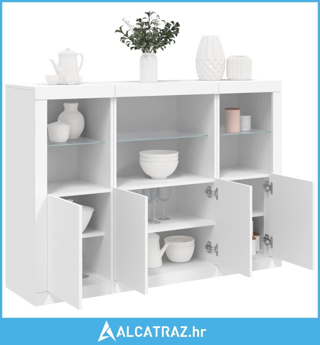 Komode s LED svjetlima 3 kom bijele od konstruiranog drva - NOVO