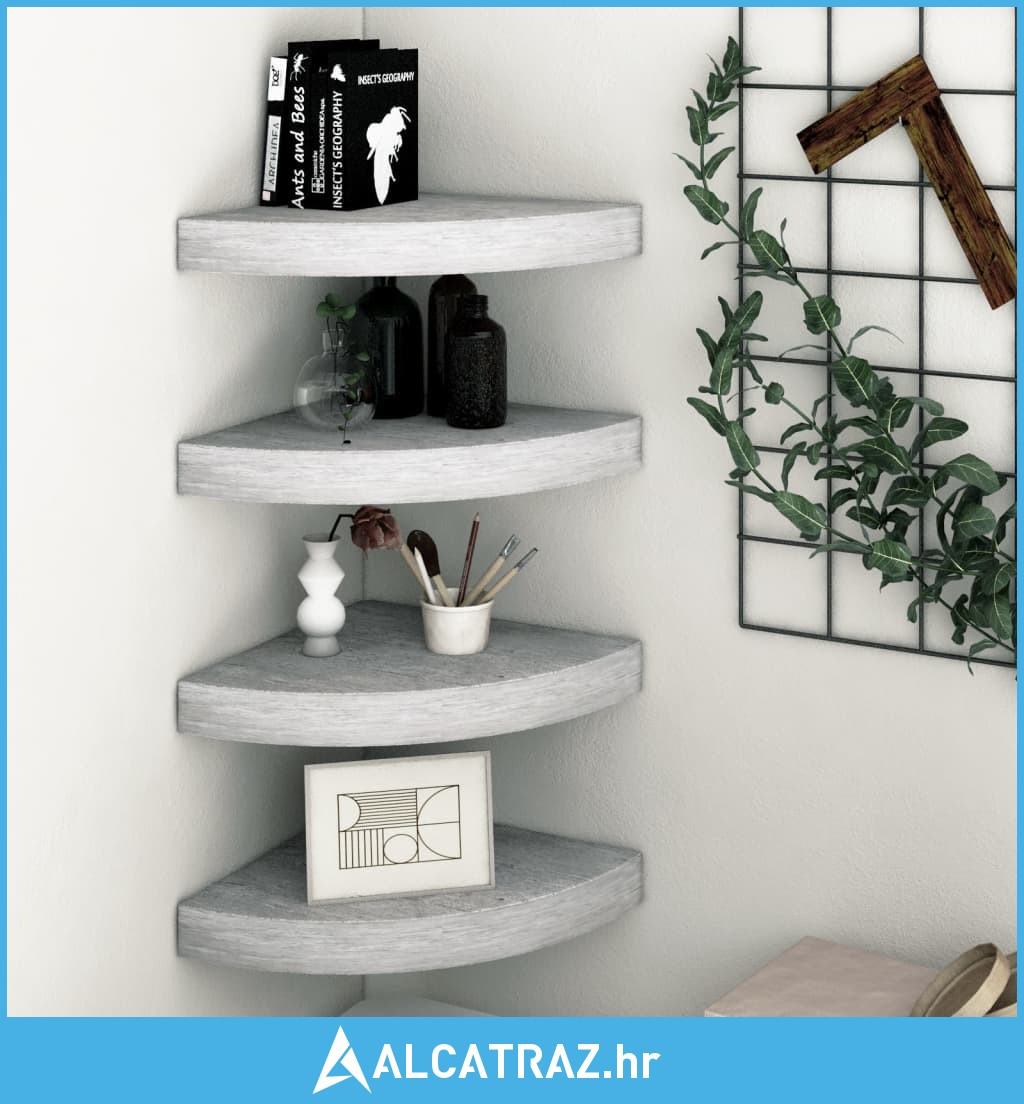 Kutne zidne police 4 kom siva boja betona 35 x 35 x 3,8 cm MDF - NOVO