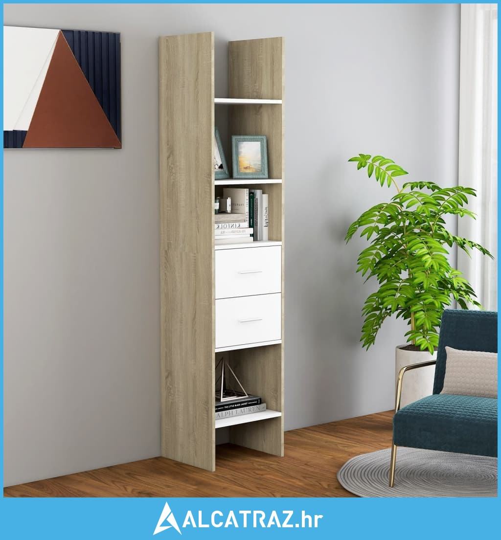 Ormarić za knjige bijeli i boja hrasta 40 x 35 x 180 cm drveni - NOVO