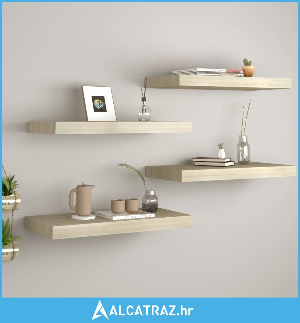 Plutajuće zidne police 4 kom boja hrasta 60 x 23,5 x 3,8 cm MDF - NOVO