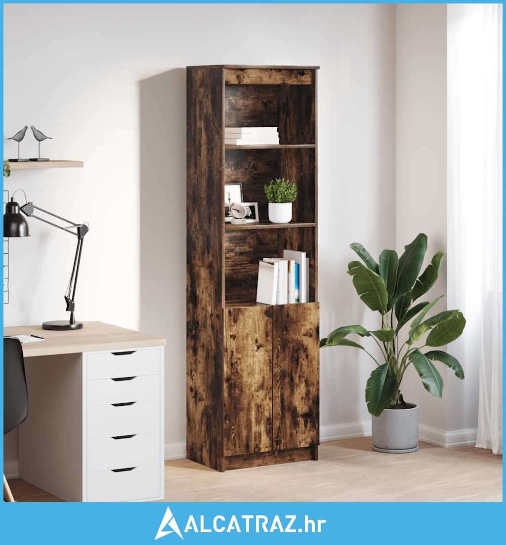 Visoka komoda dimljeni hrast 50x35x180 cm konstruiranog drva - NOVO