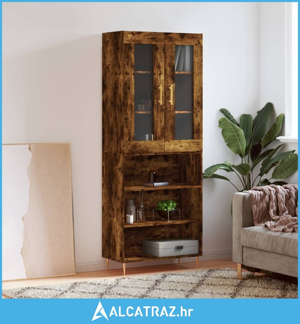 Visoka komoda dimljeni hrast 69,5x34x180 cm konstruiranog drva - NOVO