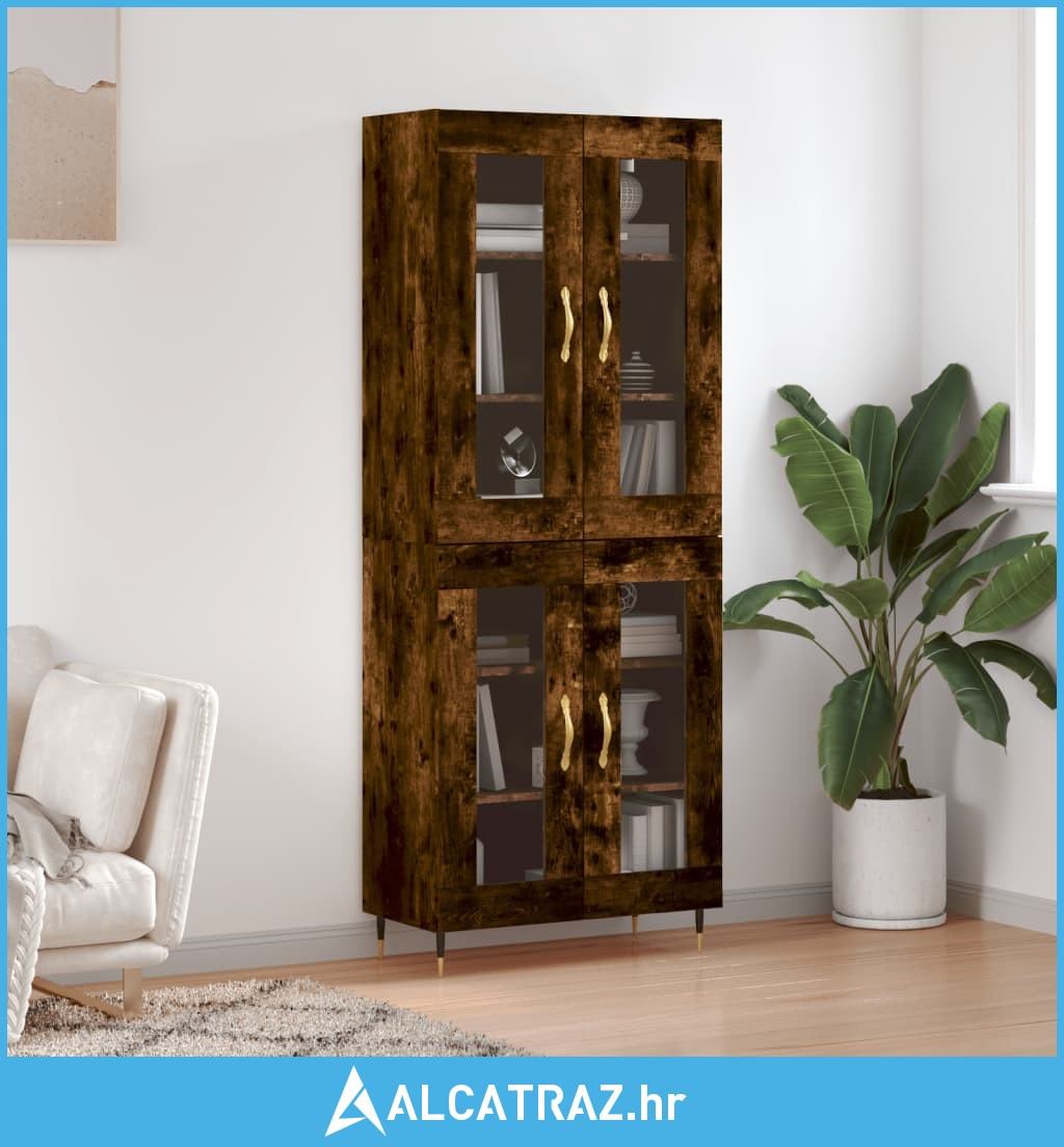 Visoka komoda dimljeni hrast 69,5x34x180 cm konstruiranog drva - NOVO