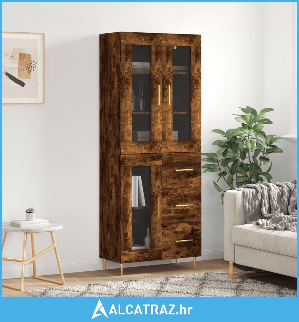 Visoka komoda dimljeni hrast 69,5x34x180 cm konstruiranog drva - NOVO