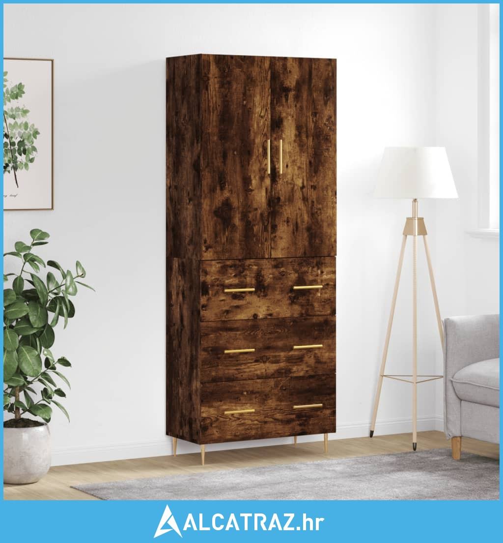 Visoka komoda dimljeni hrast 69,5x34x180 cm konstruiranog drva - NOVO