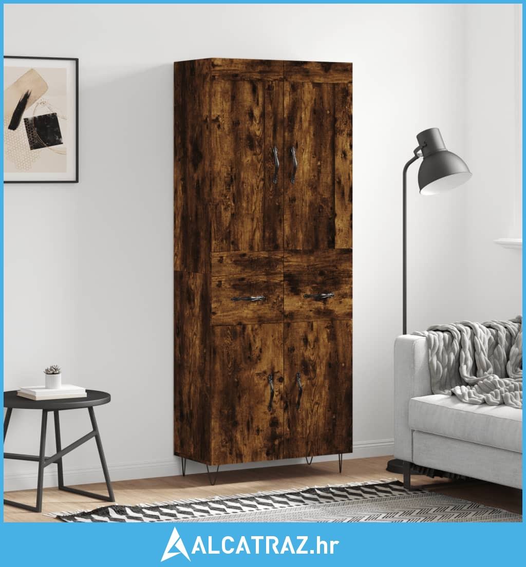 Visoka komoda dimljeni hrast 69,5x34x180 cm konstruiranog drva - NOVO