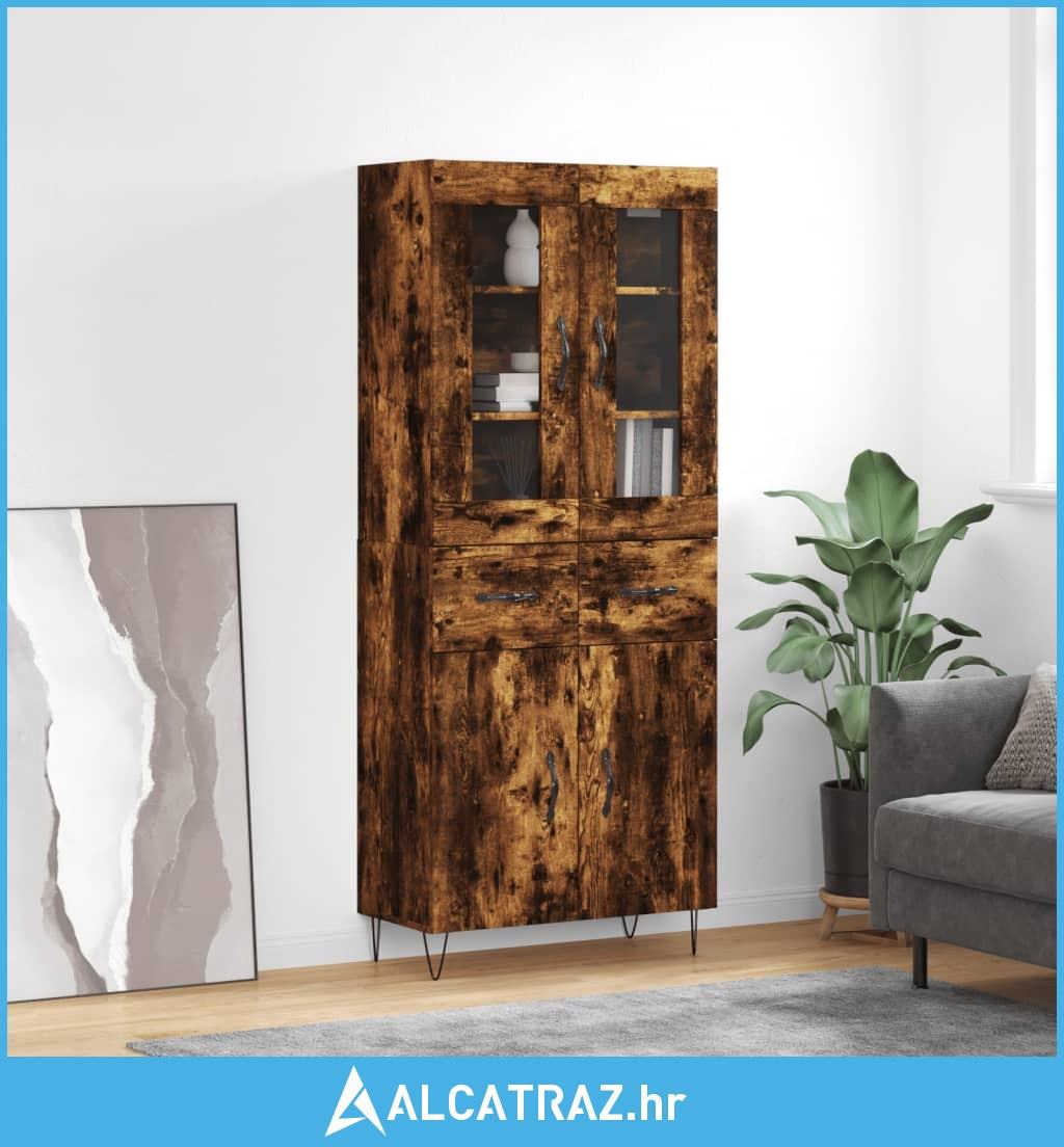 Visoka komoda dimljeni hrast 69,5x34x180 cm konstruiranog drva - NOVO