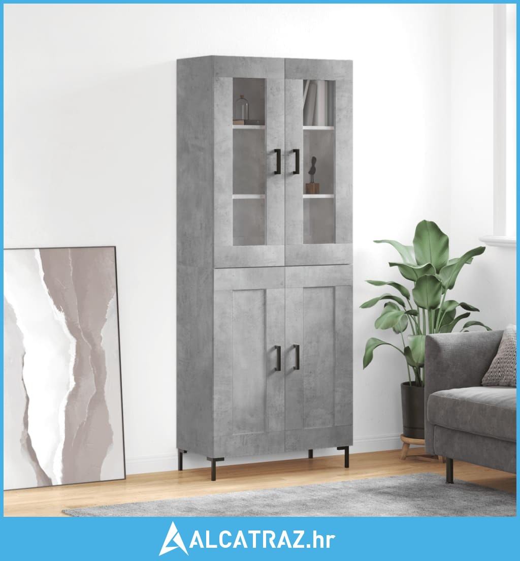 Visoka komoda siva betona 69,5x34x180 cm od konstruiranog drva - NOVO
