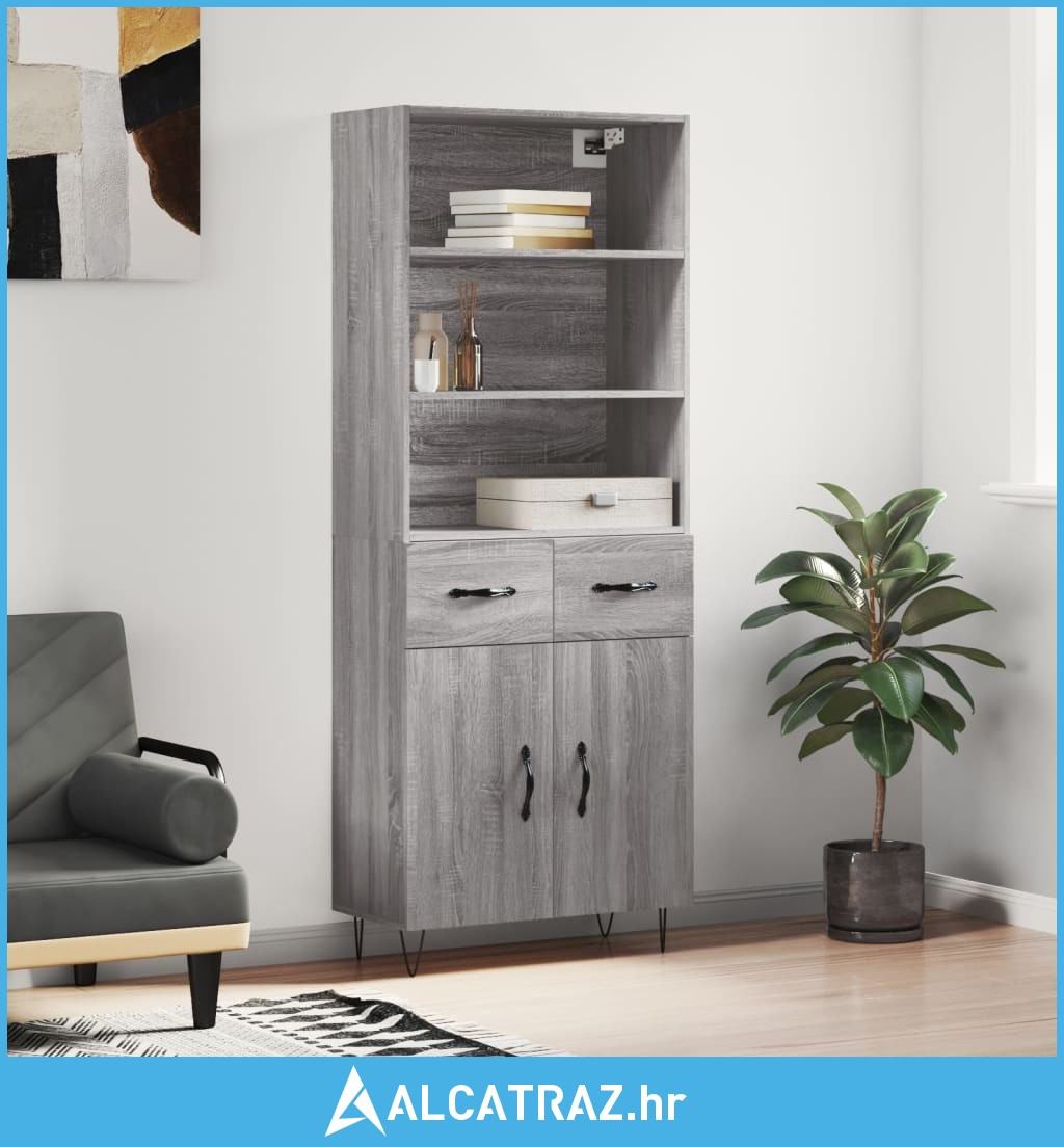 Visoka komoda siva sonome 69,5x34x180 cm od konstruiranog drva - NOVO